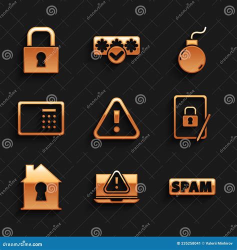 Set Exclamation Mark In Triangle Laptop With Exclamation Spam Tablet Closed Padlock House