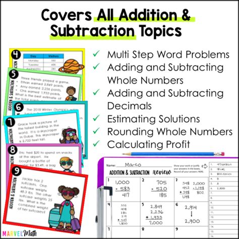 Addition And Subtraction Staar Review Task Cards Printable Marvel Math