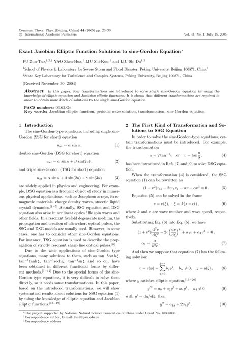 Pdf Exact Jacobian Elliptic Function Solutions To Sine Gordon Equation