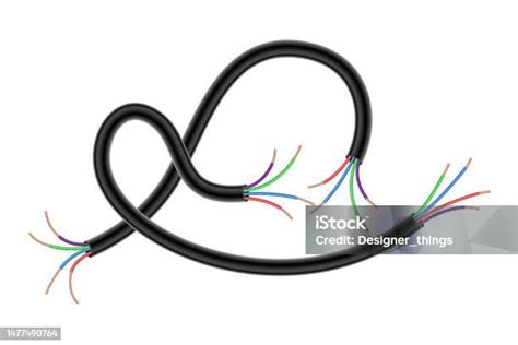 끊어진 전기 구리선 또는 코드 손상된 전원 케이블 노출 된 와이어로 찢어진 와이어 위험 전기 문제 컬러 전기 케이블 흰색 배경에 격리된 벡터 그림 케이블에 대한 스톡 벡터