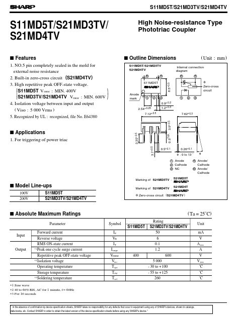 S21MD3TV Datasheet - Sharp Electrionic Components