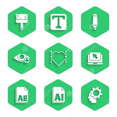 Set Heart With Bezier Curve Ai File Document Human Head Gear Inside Laptop And Cursor Ae