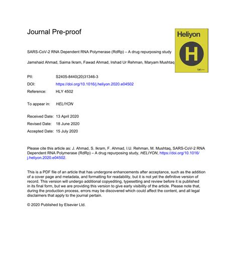 Pdf Sars Cov 2 Rna Dependent Rna Polymerase Rdrp A Drug