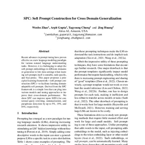 SPC Soft Prompt Construction For Cross Domain Generalization ACL Anthology