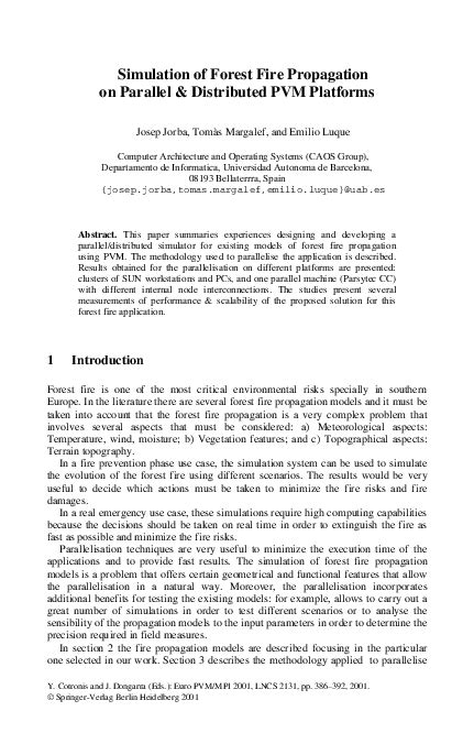 Pdf Simulation Of Forest Fire Propagation On Parallel And Distributed