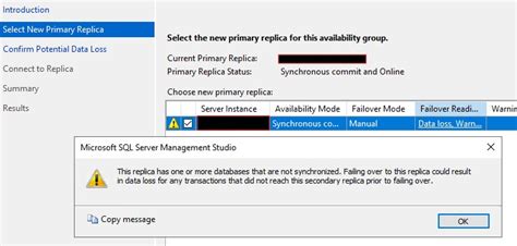 Availability Groups Data Loss Warning When Trying To Do Failover Even
