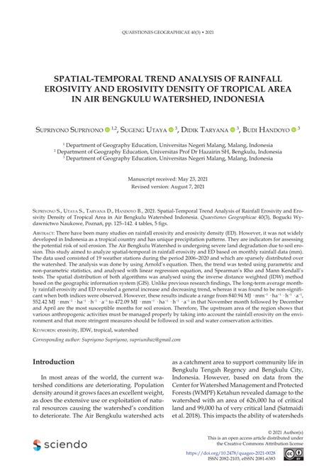 Pdf Spatial Temporal Trend Analysis Of Rainfall Erosivity And