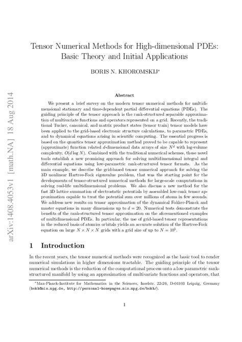 Pdf Tensor Numerical Methods For High Dimensional Pdes Prospects And Limitations