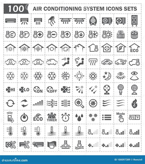 100 Air Conditioning Icons Cartoon Vector 100097389
