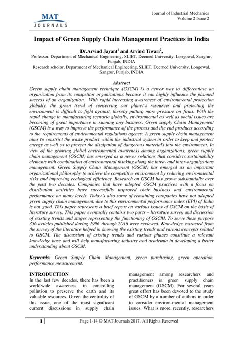 Pdf Impact Of Green Supply Chain Management Practices In India