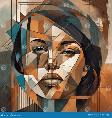 Cubist Portrait With Geometric Shapes Flat Design Top View Avant