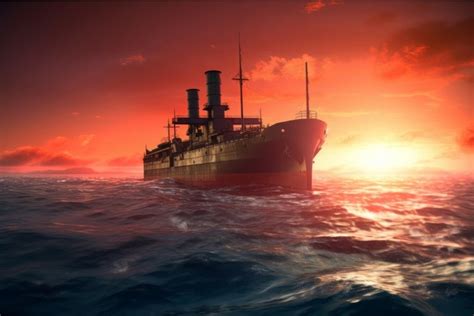 Ship Sails Ocean Sunset Marine Generate Ai