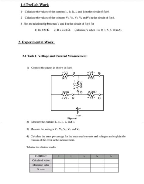 16 prelab work 1 calculate the values of the currents i1 i2 i3 i4 and