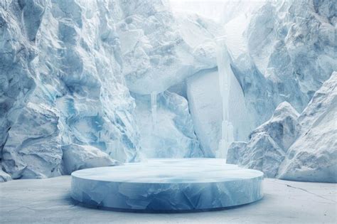 Ice Cave With A Round Podium In The Center Premium AI Generated Image