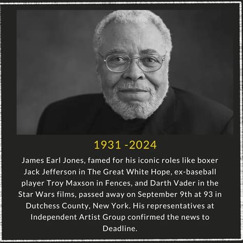 Master Actor James Earl Jones Famed For His Iconic Roles Like Boxer