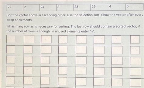 Solved Sort The Vector Above In Ascending Order Use The Chegg Com