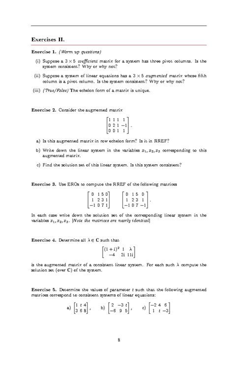 Tutorial 2row Reductionandechelon Forms Exercises Ii Exercise 1