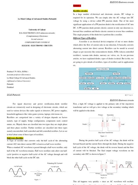 Ele2c02 Electronics Circuits Notes Pdf Rectifier Amplifier