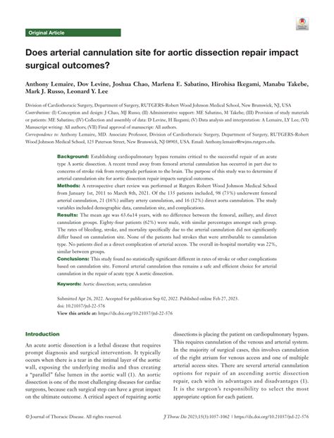 Pdf Does Arterial Cannulation Site For Aortic Dissection Repair