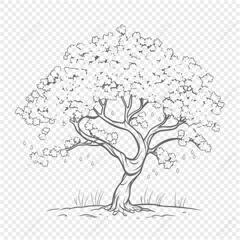잎이 있는 나무는 윤곽선 스케치 그림으로 그려집니다 벡터 두꺼운 선 머리 PNG 일러스트 무료 다운로드 Lovepik