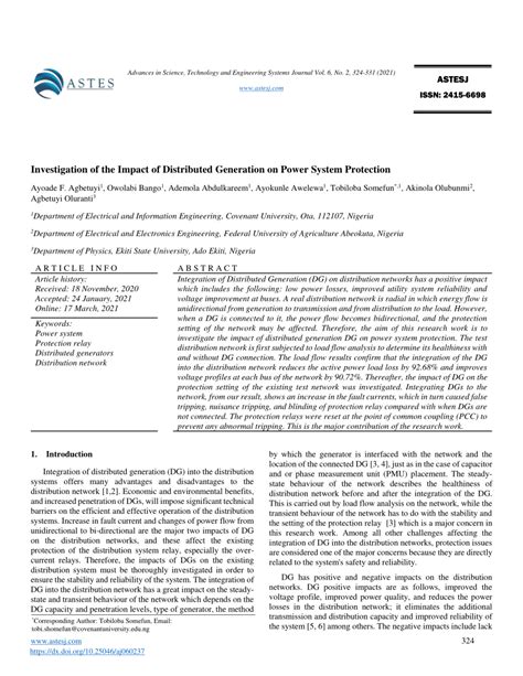 Pdf Investigation Of The Impact Of Distributed Generation On Power
