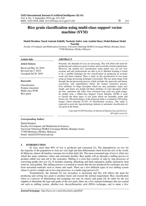 pdf rice grain classification using multi class support vector