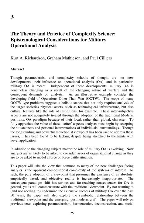 Pdf The Theory And Practice Of Complexity Science Epistemological Considerations For Military