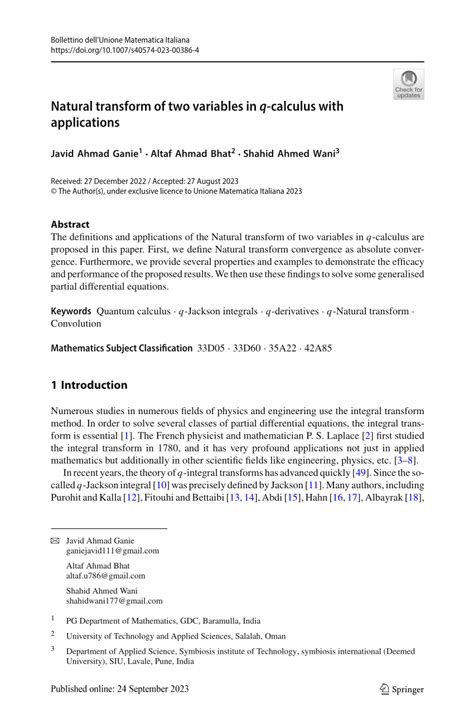 Pdf Natural Transform Of Two Variables In Q Calculus With Applications