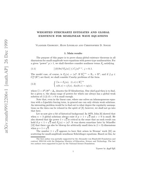 Pdf Sogge Weighted Strichartz Estimates And Global Existence For Semilinear Wave Equations