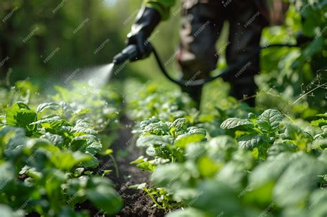 Premium Photo Farmer Spraying Herbicides On Vegetable Plants In The