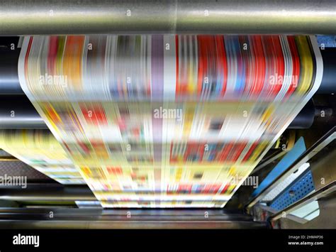 Roll Offset Print Machine In A Large Print Shop For Production Of Newspapers Magazines Stock