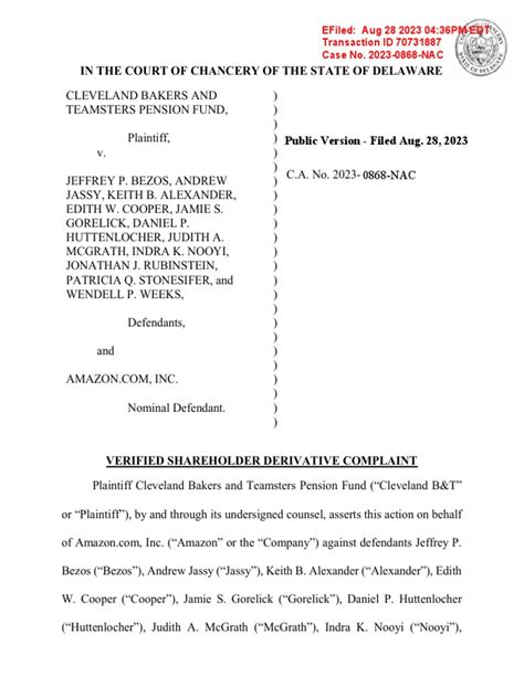 2023 08 28 Public Verified Shareholder Derivative Complaint Pdf