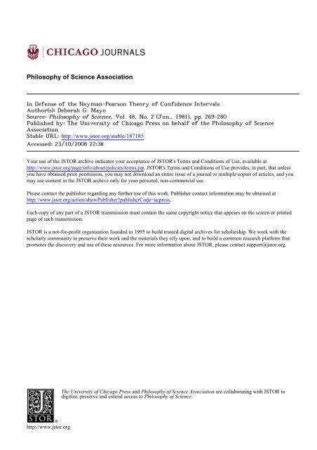 In Defense Of The Neyman Pearson Theory Of Confidence Intervals Pdf