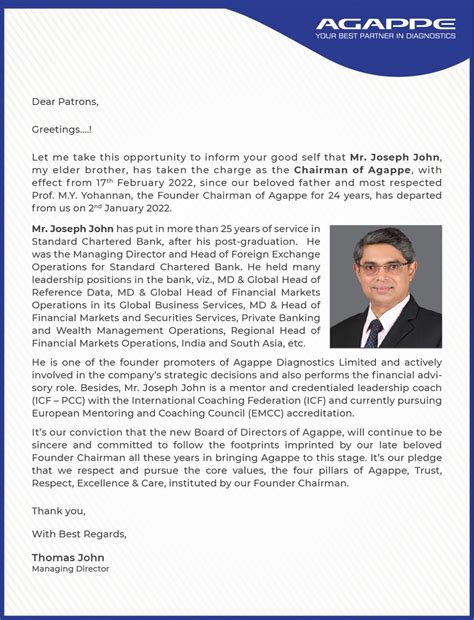 Agappe Ivd Diagnostics Chairman Thomas John 62 Comments