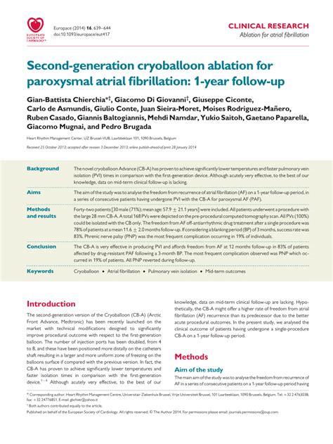 Pdf Second Generation Cryoballoon Ablation For Paroxysmal Atrial