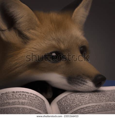 Close Photo Cute Fox Reading Book Ai Generated Image 2331166413