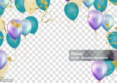 생일 축하 벡터 배경 디자인입니다 생일 축하합니다 풍선 진한 파란색 보라색으로 인사말 텍스트 공란에 대한 스톡 벡터 아트 및