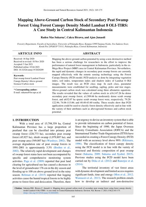 Pdf Mapping Above Ground Carbon Stock Of Secondary Peat Swamp Forest