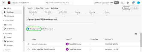 Create A Sugarcrm Events Source Connection In The Ui Adobe Experience