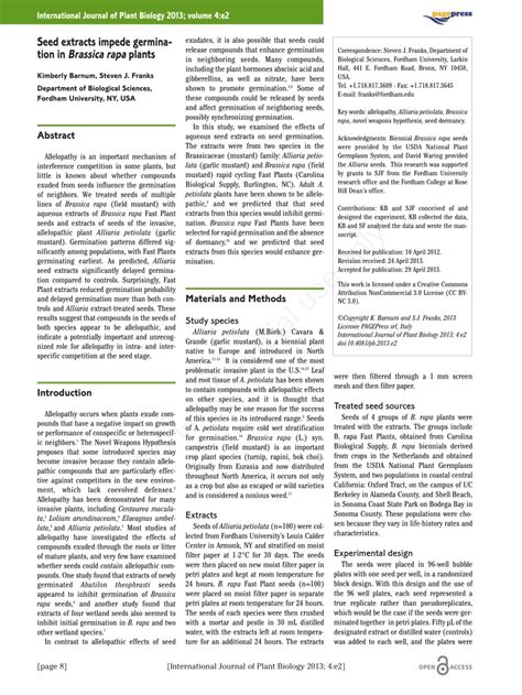 Pdf Seed Extracts Impede Germination In Brassica Rapa Plants