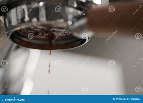 Extracting Espresso With Naked Portafilter Closeup Stock Photo Image