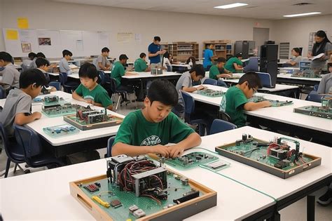 Premium Photo Robotics Lab Students Assembling Electronic Circuits Premium Photo Robotics Lab Students Assembling Electronic Circuits