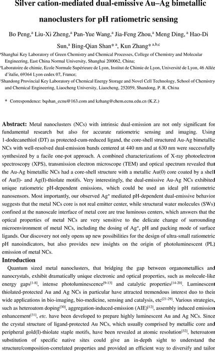 Silver Cation Mediated Dual Emissive Auag Bimetallic Nanoclusters For