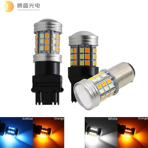 자동차 Drl 방향 지시등 자동 조명 전구 스위치 듀얼 컬러 T20 Led 7443 W215w 전구 1157 Bay15d P215w Led T25 3157 P27