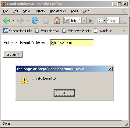 Email Validation Is Jsp Using Javascript