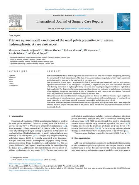 Pdf Primary Squamous Cell Carcinoma Of The Renal Pelvis Presenting With Severe Hydronephrosis