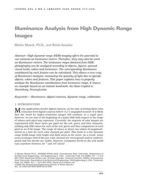 Pdf Illuminance Analysis From High Dynamic Range Images