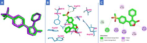 A Overlay Of The Redocked Rofecoxib Shown As Sticks Colored In