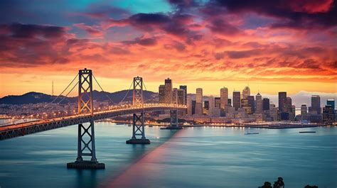 Premium Ai Image San Francisco Skyline With Oakland Bay Bridge At Sunset