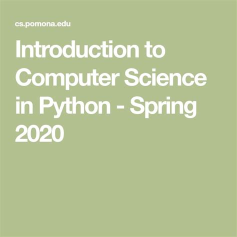 Introduction To Computer Science In Python Spring 2020 Computer